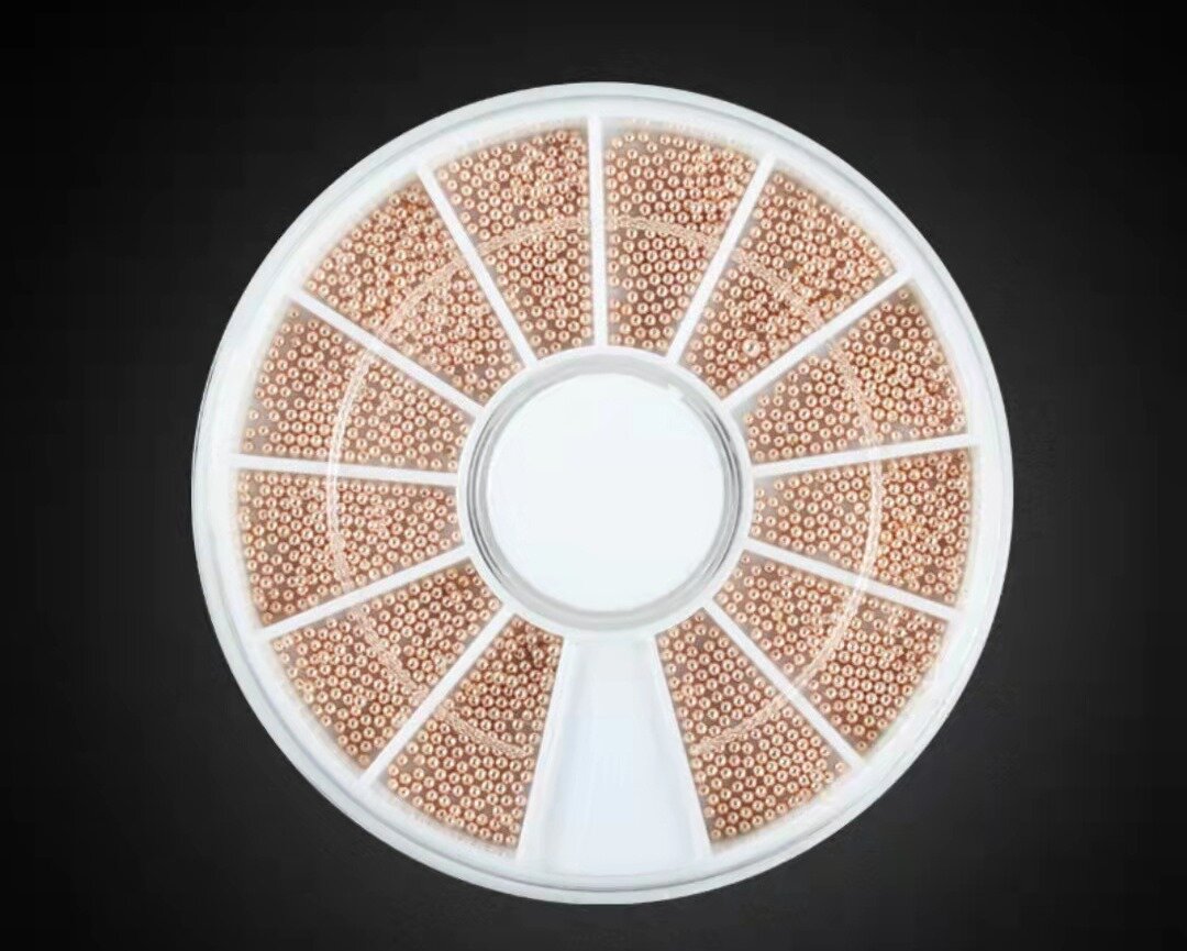 Карусель с металлическими бульонками для дизайна ногтей, цвет розовое золото
