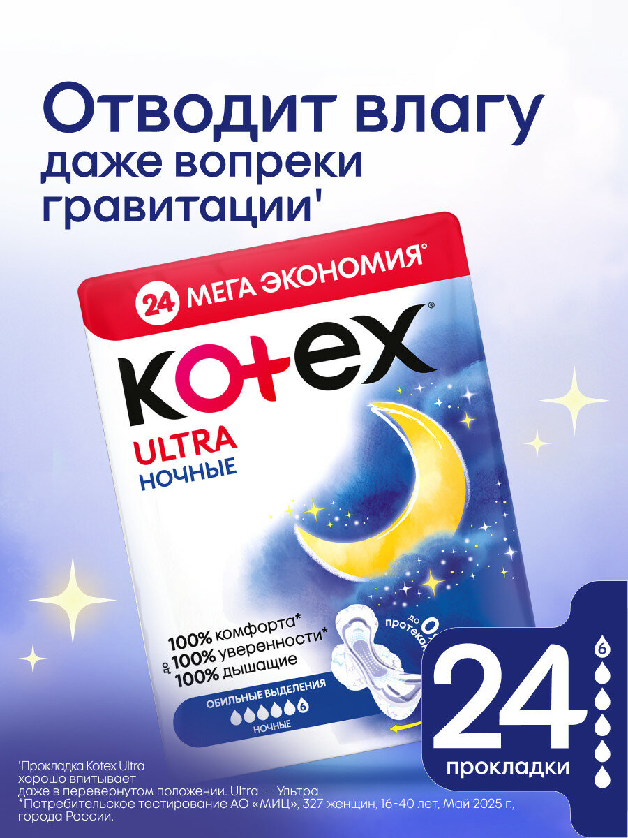 Прокладки женские ночные Kotex Ultra Night, 6 капель, 24 шт.
