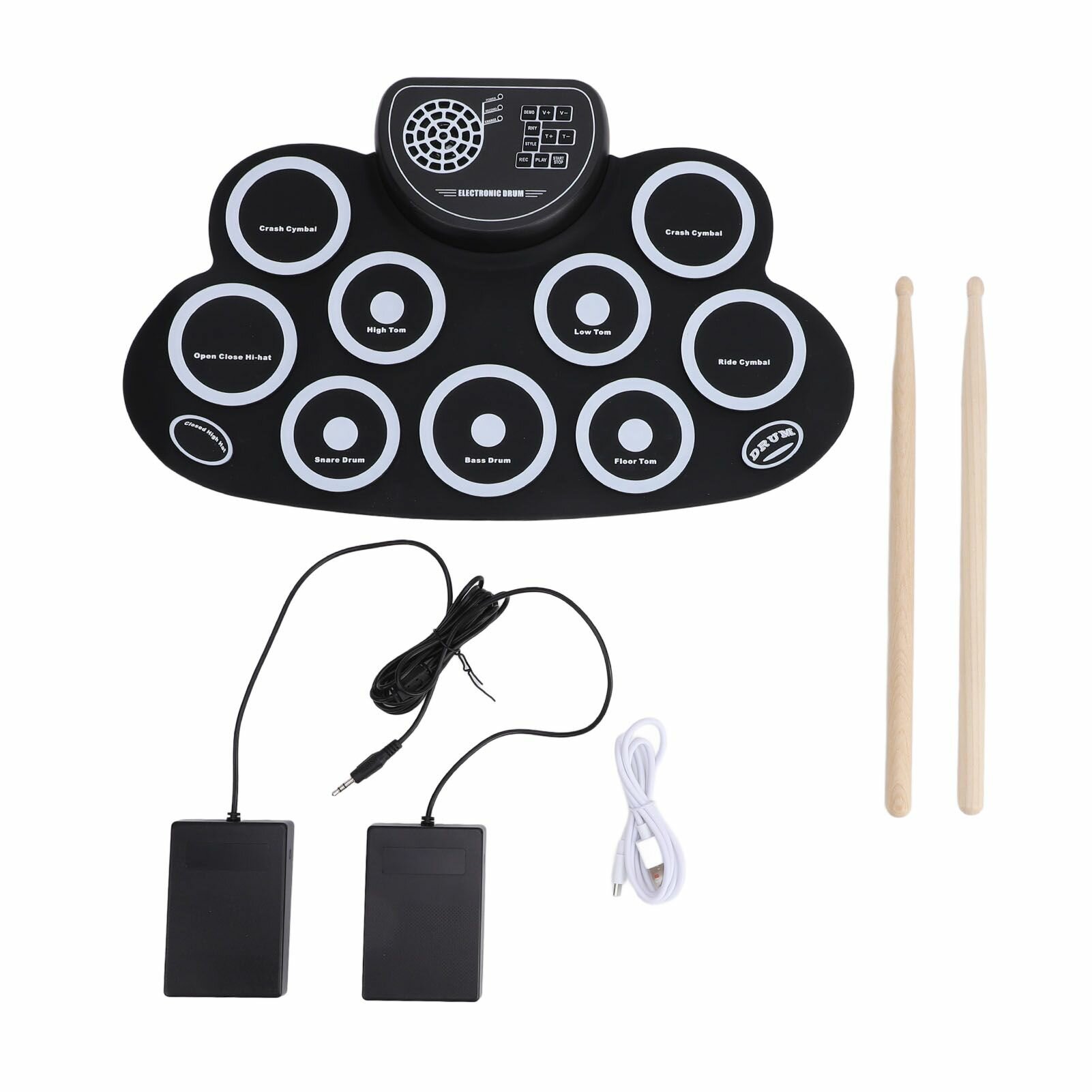 Электронная ударная установка с 9 пэдами, перезаряжаемая портативная складная барабанная установка для занятий со встроенным динамиком и разъемом для наушников для детей