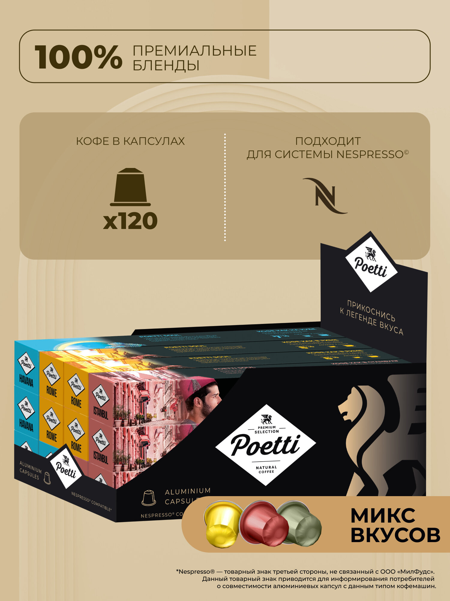 Набор кофе в капсулах Poetti Soul, 120 шт (системы Nespresso)