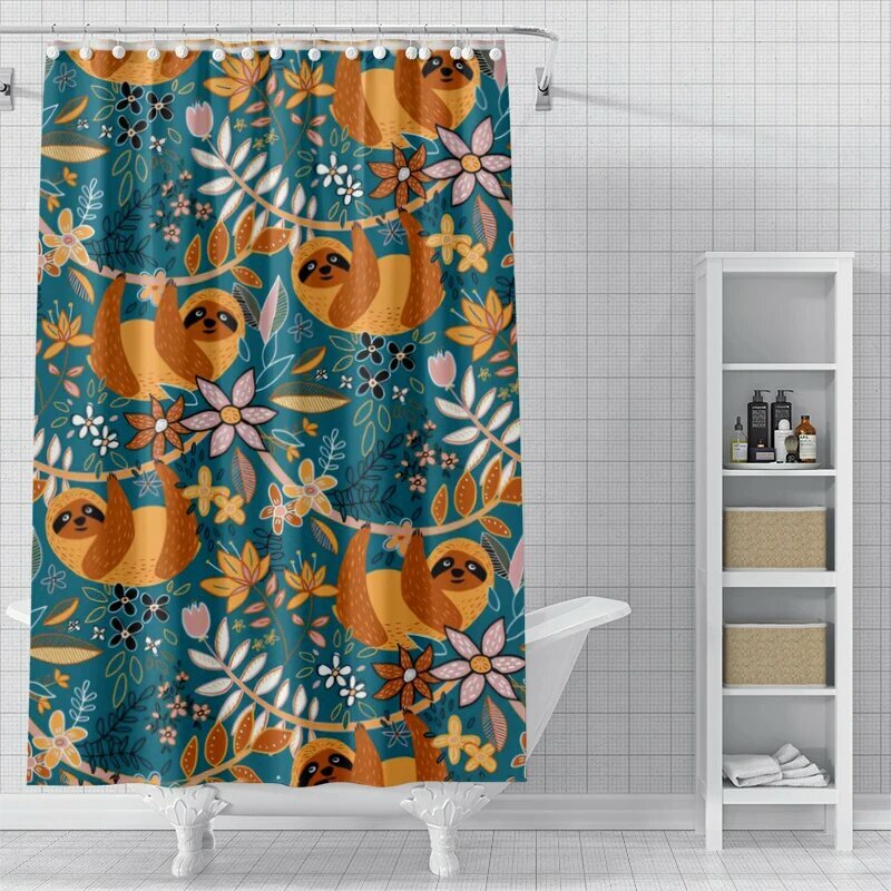 Занавески для домашнего душа для ванной комнаты, водонепроницаемые занавески из ткани в современном скандинавском стиле для ванной комнаты, занавески 180x200 с изображением цветов, растений, фруктов, милых животных