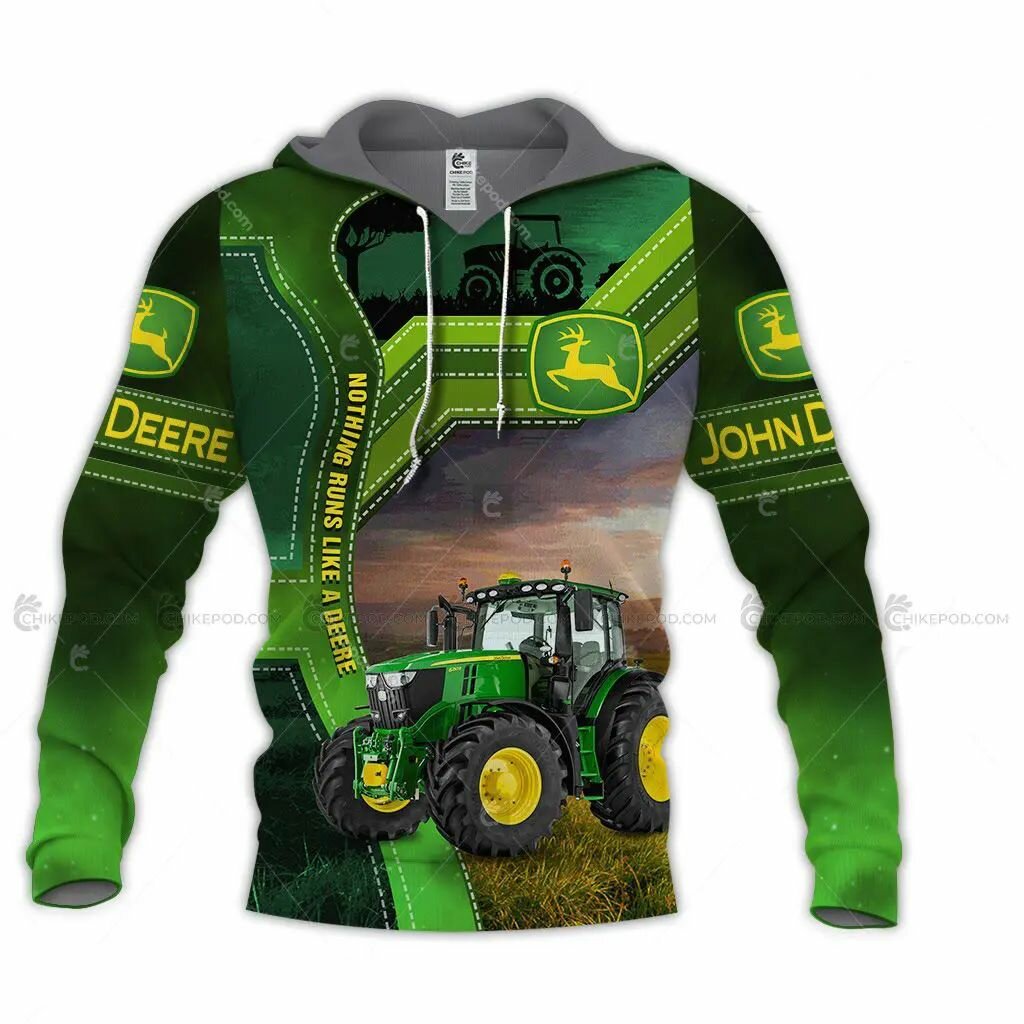 Толстовка с 3D-принтом на всю поверхность трактора John Deere