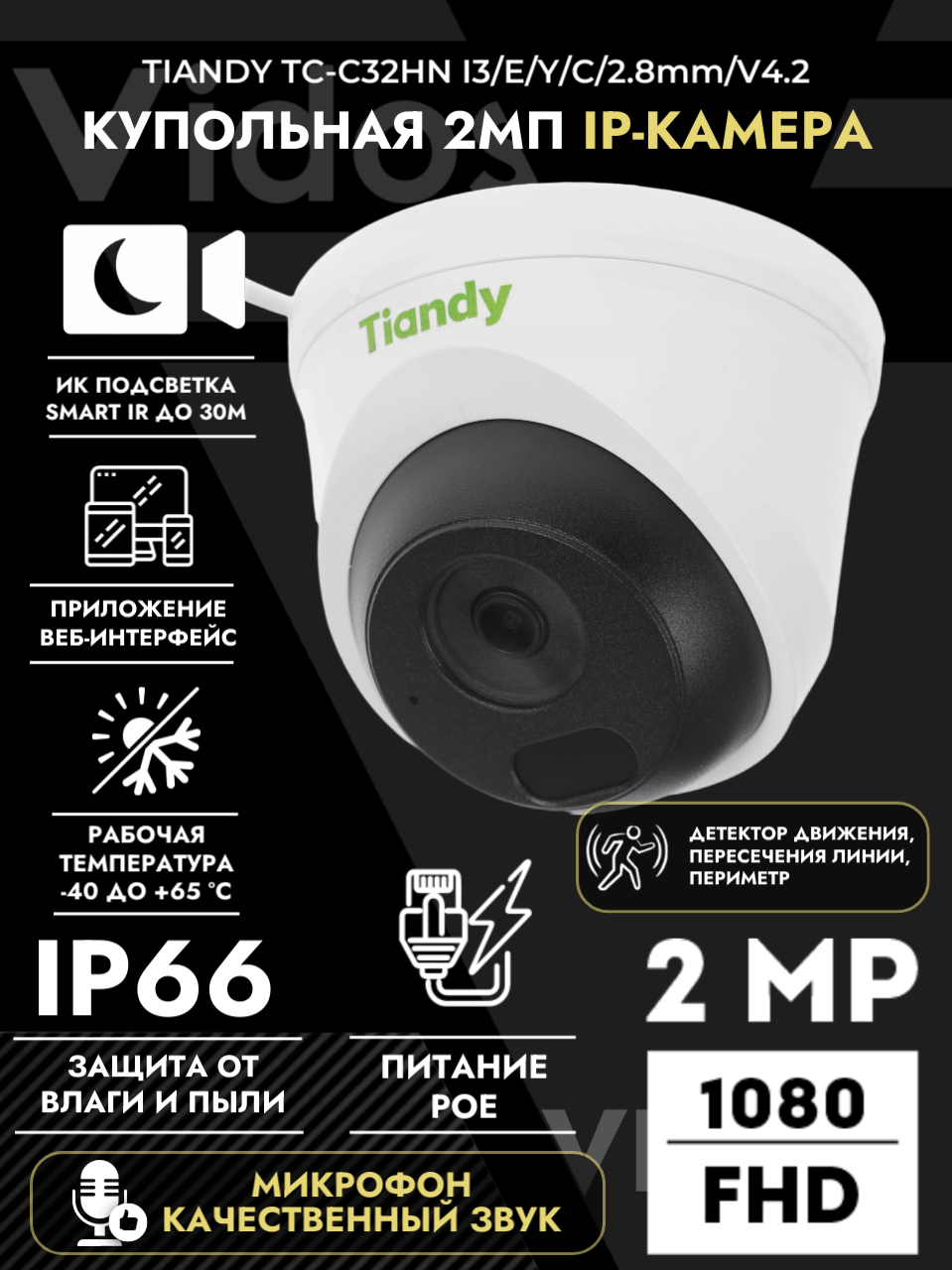 TIANDY TC-C32HN I3/E/Y/C/2.8mm/V4.2 видеокамера IP уличная купольная 2Mp