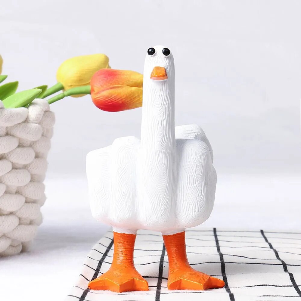 Утка-гусь статуэтка Duck you гипс 14.5 см Белый с оранжевыми лапами и клювом Статуэтка