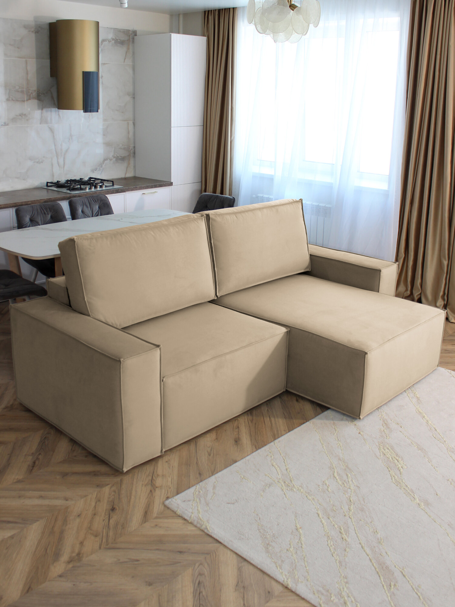 Угловой диван-кровать Forrest Конер бежевый, правый угол, Еврокнижка, 250х155х65 см