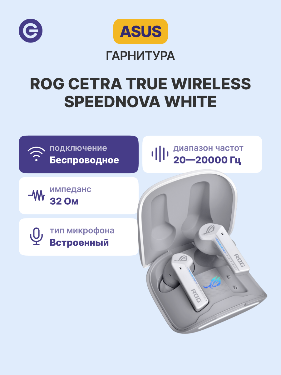 Гарнитура игровая ASUS ROG Cetra TWS Speednova White (90YH03Y0-BTUA10)