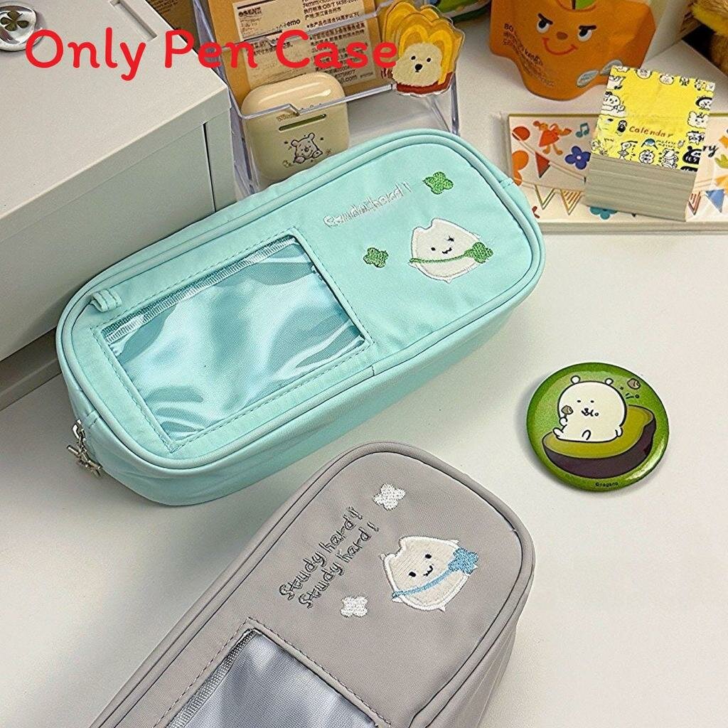 Canvas cat pen holder with spacious interior and visual window for students, gray