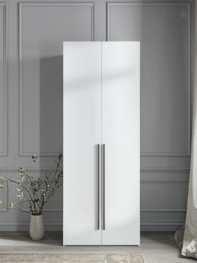 Casa Mia 60x60x230 см. шкаф для одежды узкий распашной с ящиками и полками, 2-дверный, белый, ручка скоба 960 мм