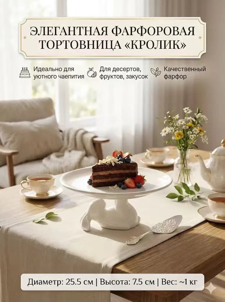 Шубница керамическая белая для десертов, 1 шт, диаметр 25.5 см