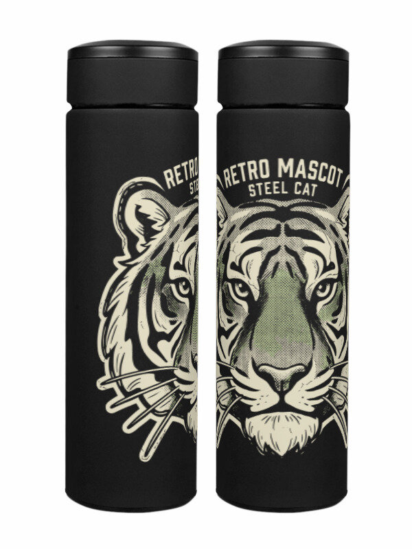 Термос «Тигр RETRO MASCOT STEEL винтаж» (черный)