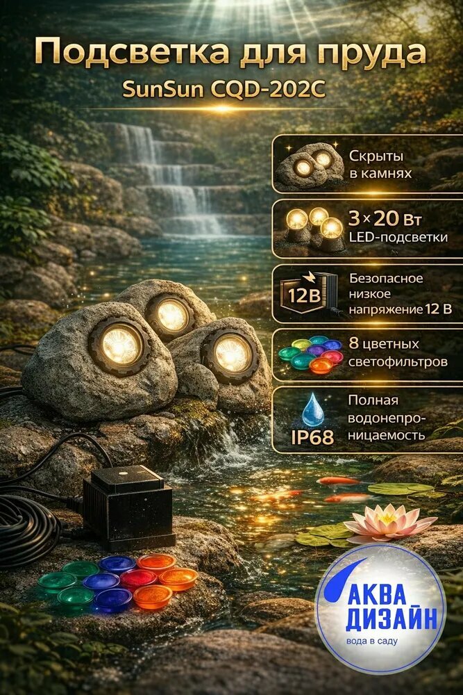 Подсветка для пруда SunSun CQD-202C, 3 х 20 Вт
