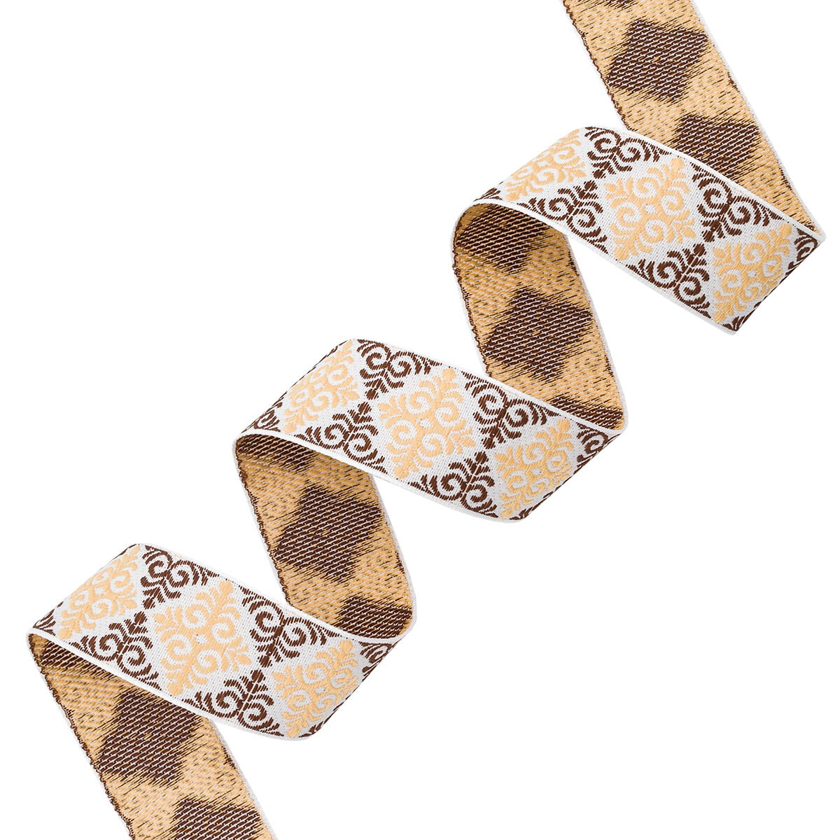 С3774Г17 Лента 'Славянский орнамент Оберег' рис. 9788, 32мм*25м (белый/коричневый/бежевый), 25 м