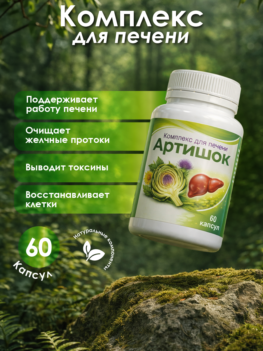 Комплекс для печени Артишок, натуральный состав, банка 60 капсул