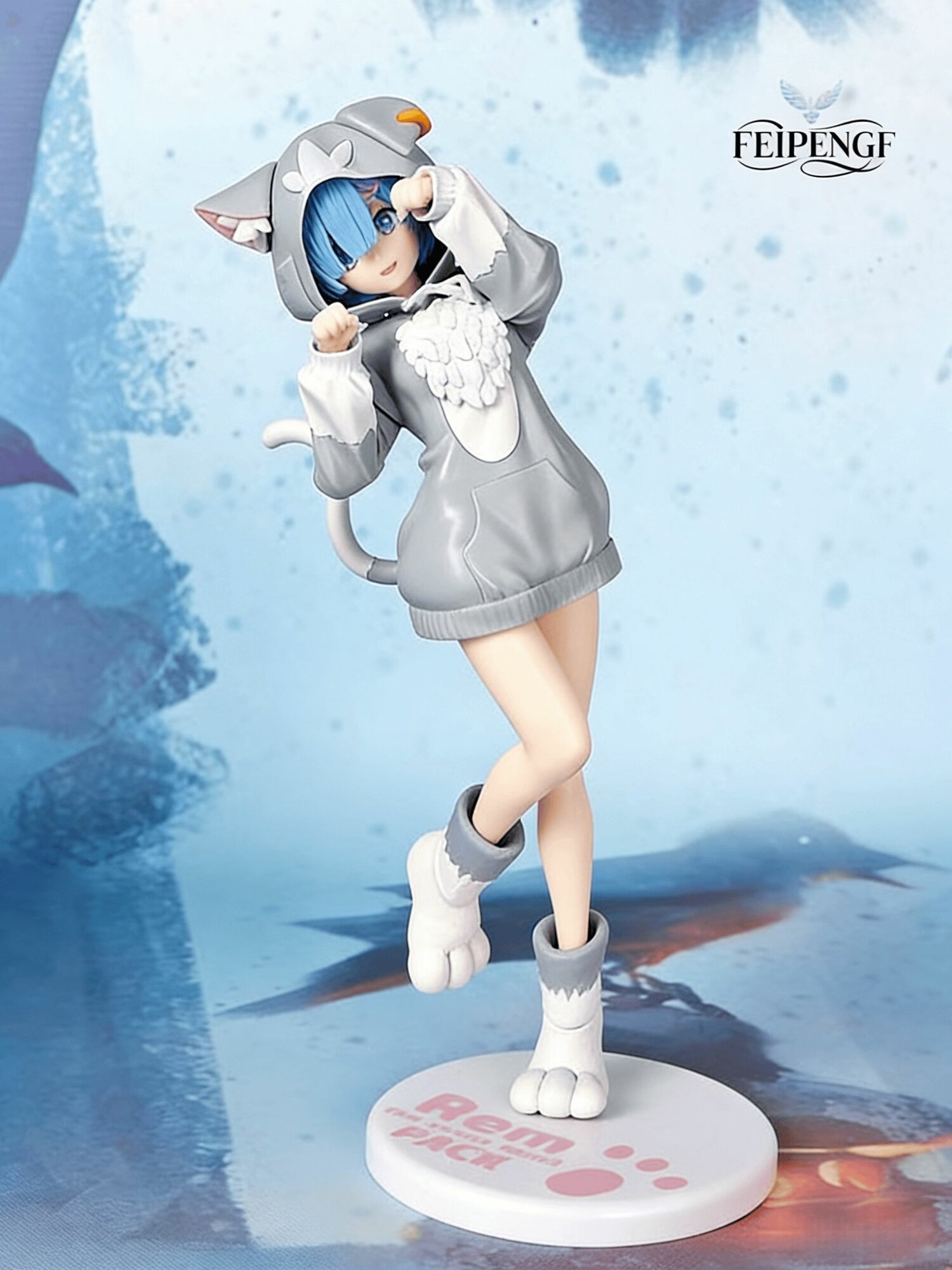FEIPENGF Фигурки аниме Re: Zero - Раму, Рэм, Эмилию, Пакер в костюмах с ушами, декоративная фигурка 20см