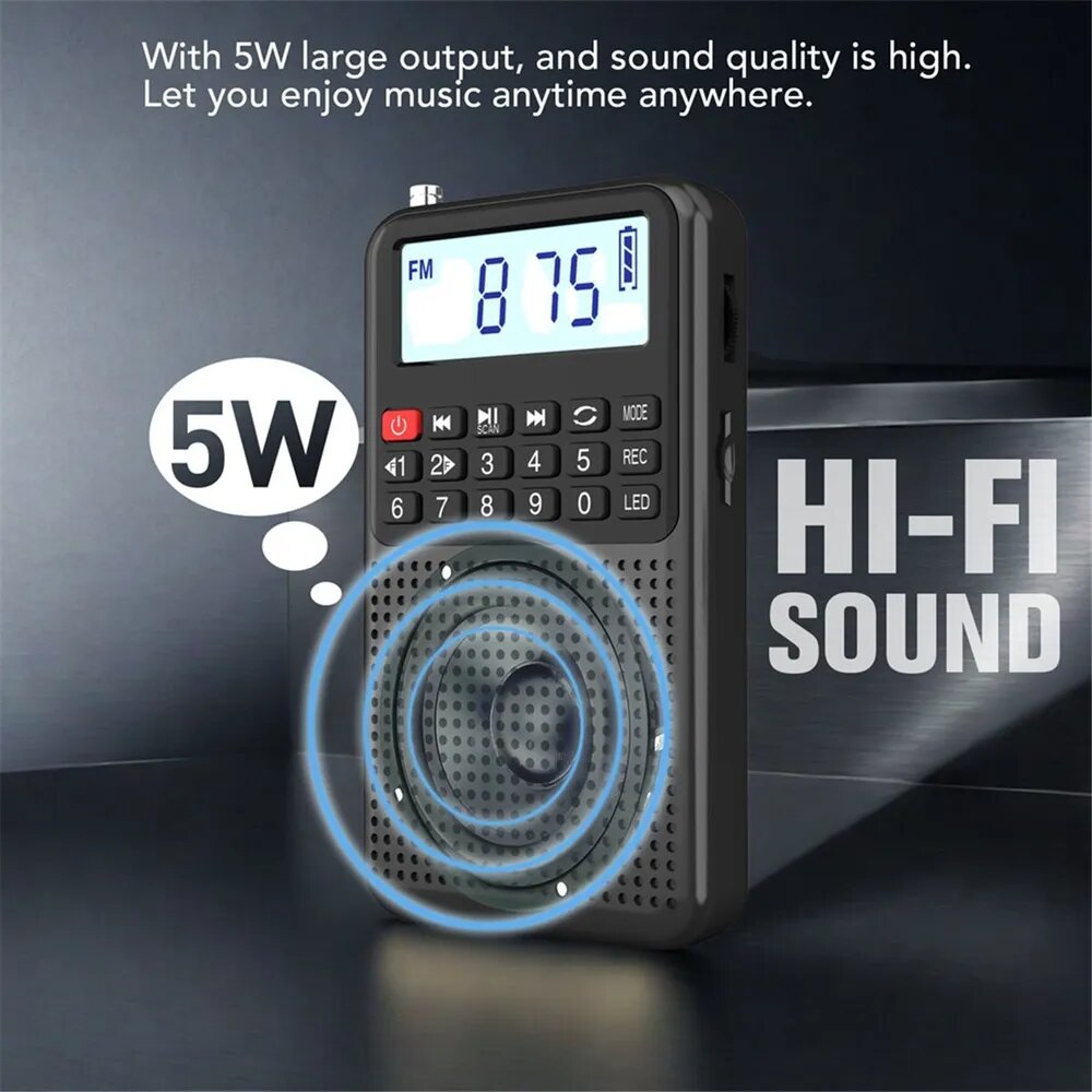 Миниатюрный портативный карманный AM FM-радиоприемник MP3 с таймером сна, перезаряжаемый SD 9K 10K, двухрежимный, черный