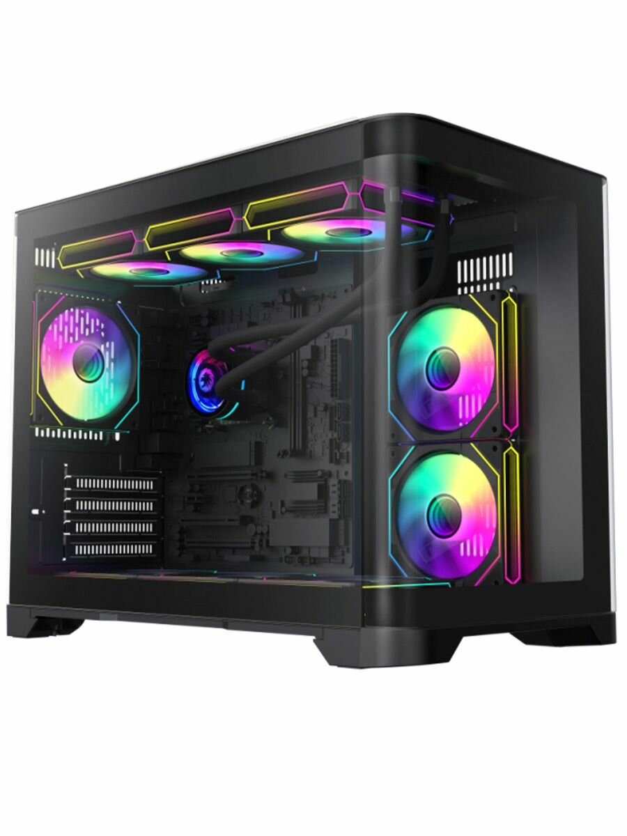 Корпус для ПК GAMEMAX HYPE-M Black (Черный Мicro-Tower Мicro-АТХ и Mini-ITX, CPU 157мм VGA 400мм USB3.0 Закаленное стекло 3*120мм ARGB вент+конт, пылевые фильтры)