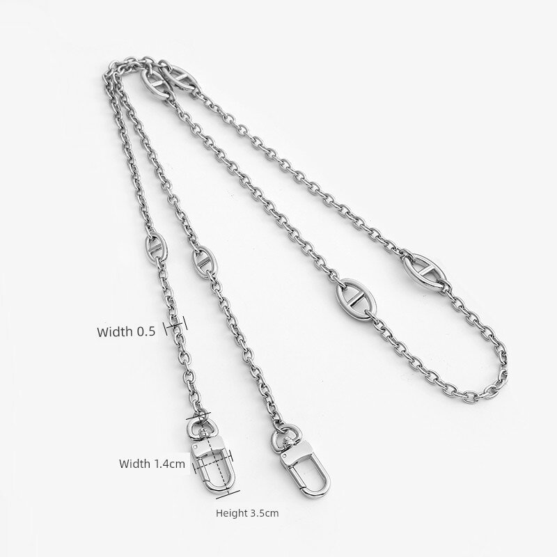 Замена цепочки для сумки Hermes Kelly - Pig Nose Chain, 110 см, белое золото, дверная застежка
