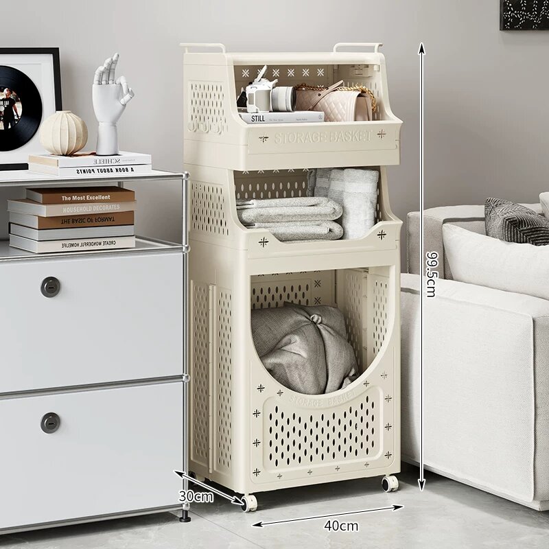 Кремовая белая корзина для белья с 4 ярусами, цельная конструкция, с вешалкой для хранения в ванной