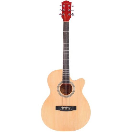 Акустическая гитара Elitaro E4020 N, с медиаторами, чехлом, ремнём, тюнером, натуральный