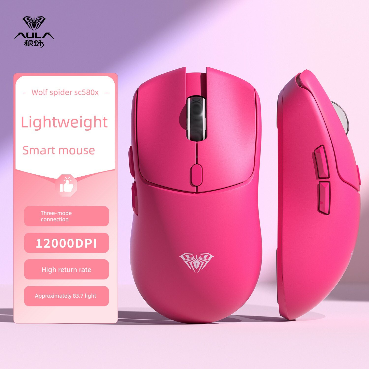 Беспроводная мышь Wolfs Spider SC580 Трехрежимная (Bluetooth/Проводная) Эргономичная для игр и офиса Розовый,
