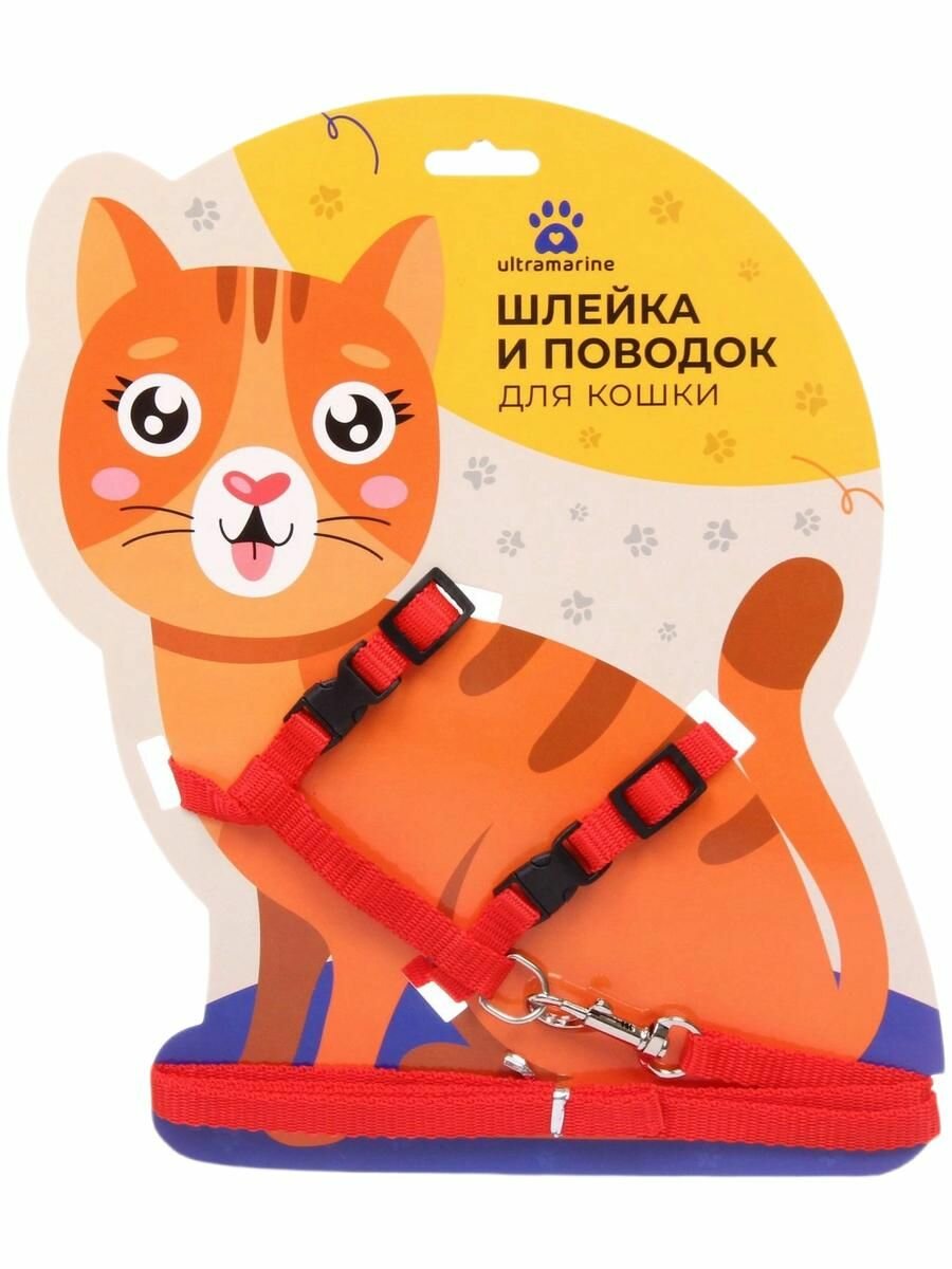 Шлейка с поводком "Веселая прогулка" 120см цвет красный Ultramarine