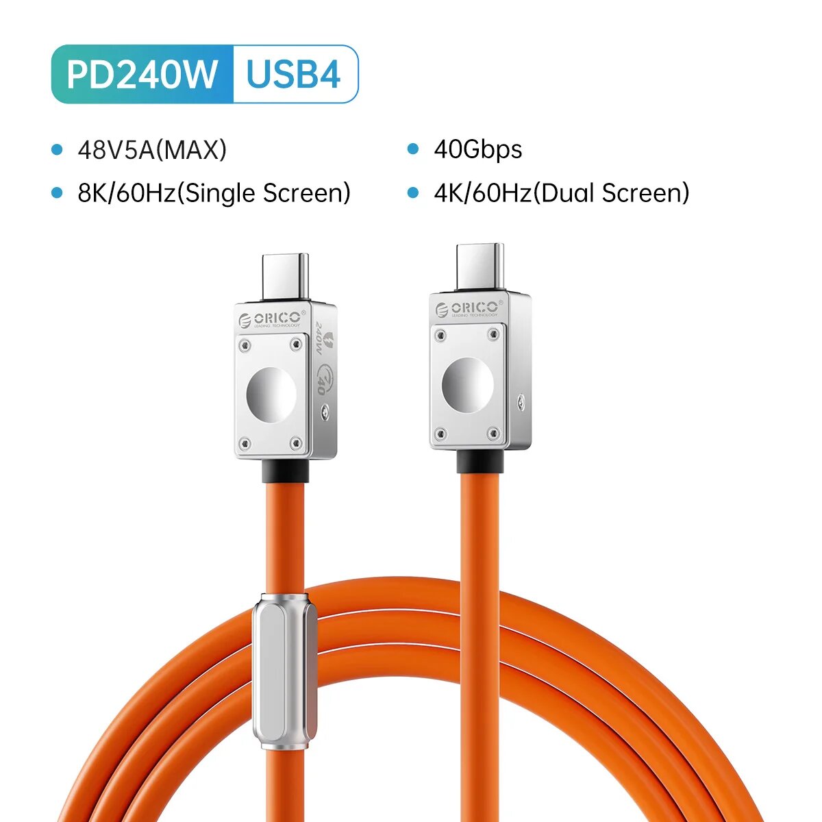 ORICO USB4 кабель USB C 0.5m, 240Вт, Orange