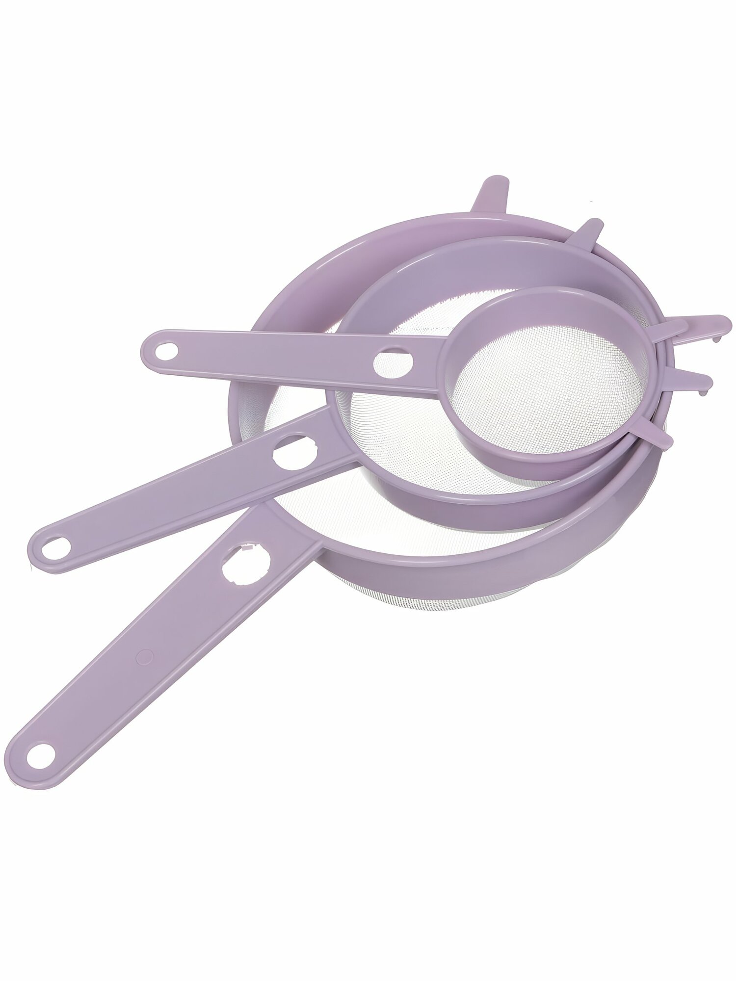 Набор пластиковых сит Альтернатива М545 с ручкой, 3 штуки, для просеивания муки и процеживания чая, кухонная утварь
