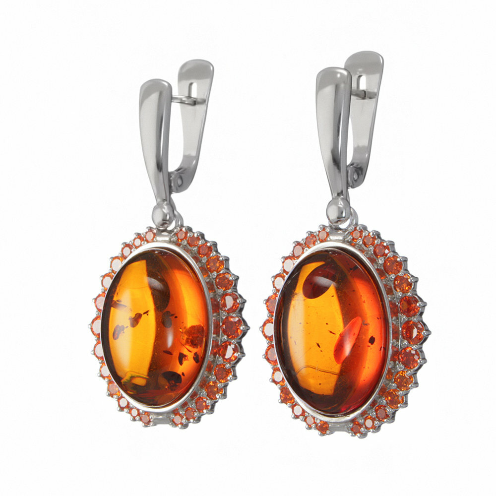 Серьги, серебро, 925 проба, янтарь