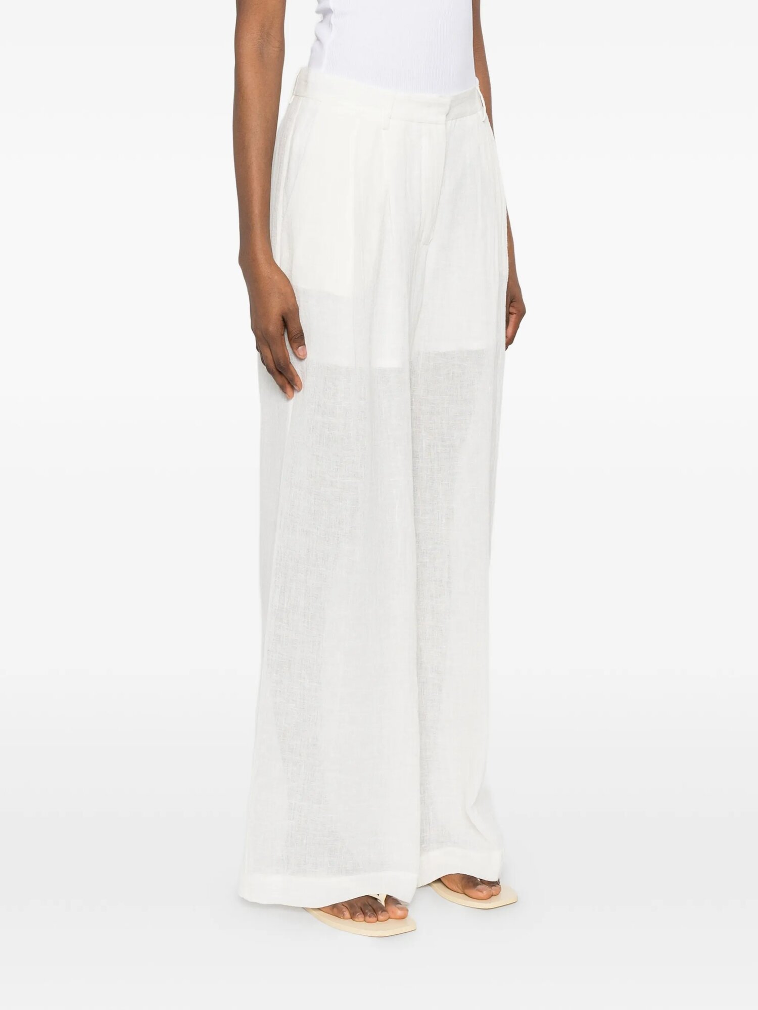 Брюки SU Wide-leg trousers, размер 44, бежевый/белый — фото 1