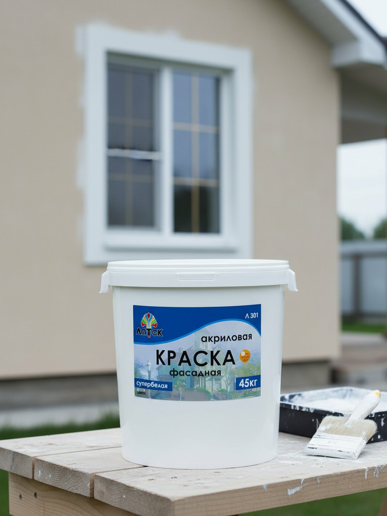 Краска воднодисперсионная, Оптимист, Латек Л301, акриловая, фасадная, влагостойкая, матовая, 45 кг