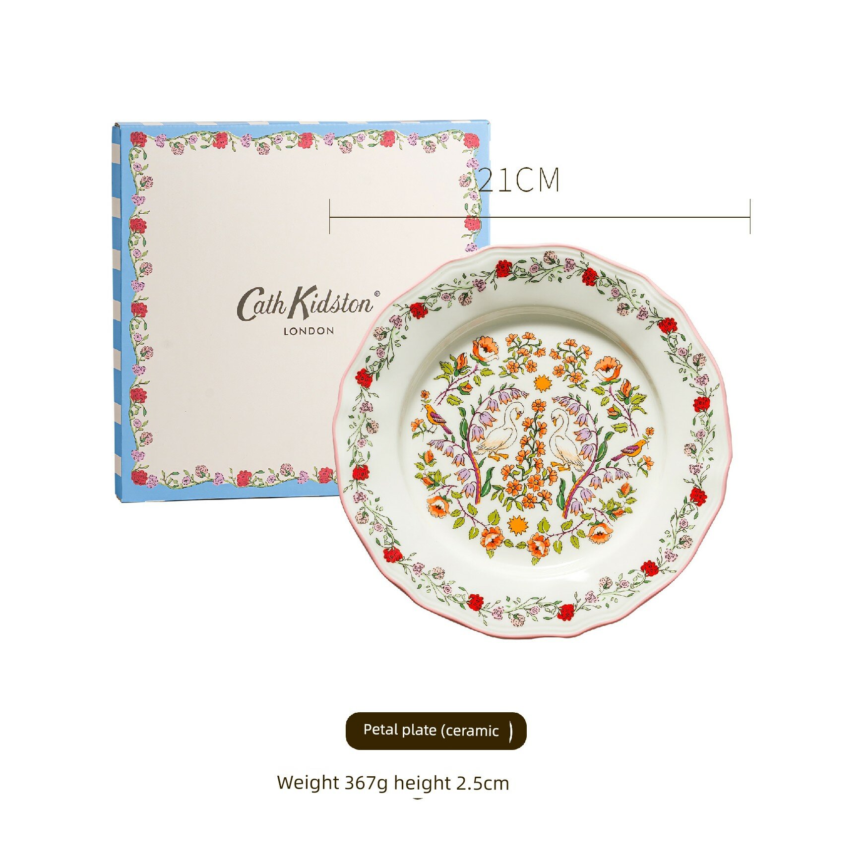 Керамическая плоская тарелка Cath Kidston с цветочным узором, костяной фарфор, диаметр 18 см, для домашнего обеда