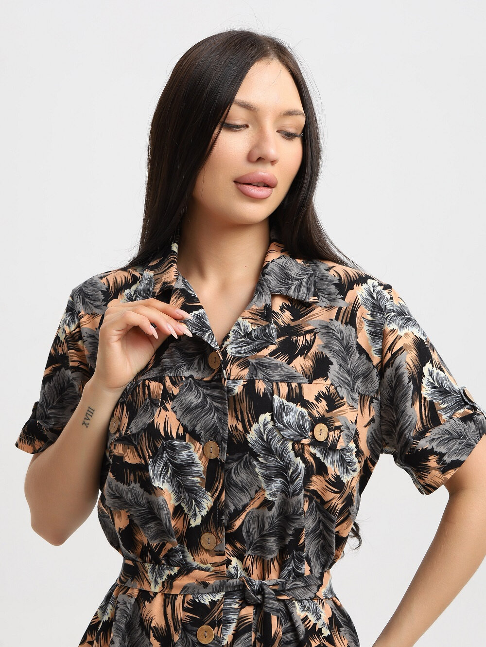 Халат 587/серый/песочный/перо