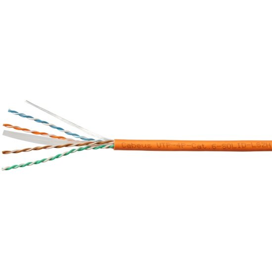Кабель витая пара Cabeus UTP-4P-Cat.6-SOLID-LSZH-20UTP (U/UTP), кат. 6, 4 пары (23 AWG), одножильный, LSZH, нг(А)-HF, оранжевый (20 м)