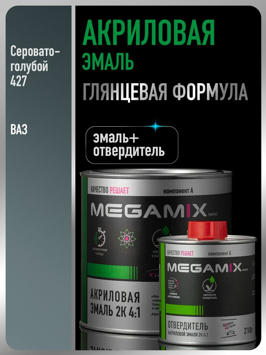 Акриловая краска автомобильная, Серовато-голубая 427, 2К 4:1 Комплект (эмаль: 840 мл + отвердитель: 210 мл), MEGAMIX