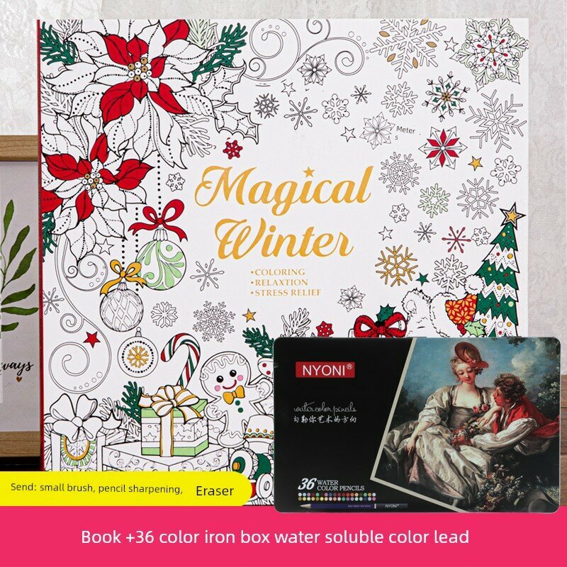Magical Winter Раскраска и набор 36 цветных карандашей в металлической коробке, рождественская активность снеговика для