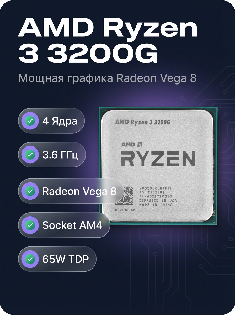 AMD Ryzen 3 3200G (YD3200C) 3.6 GHz/4core/SVGA RADEON Vega 8/2+4Mb/65W Socket AM4