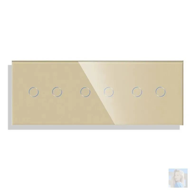 Сенсорный выключатель 6 клавиши, 3 поста (2+2+2) , скрытая установка, панель стекло золотой,228mm