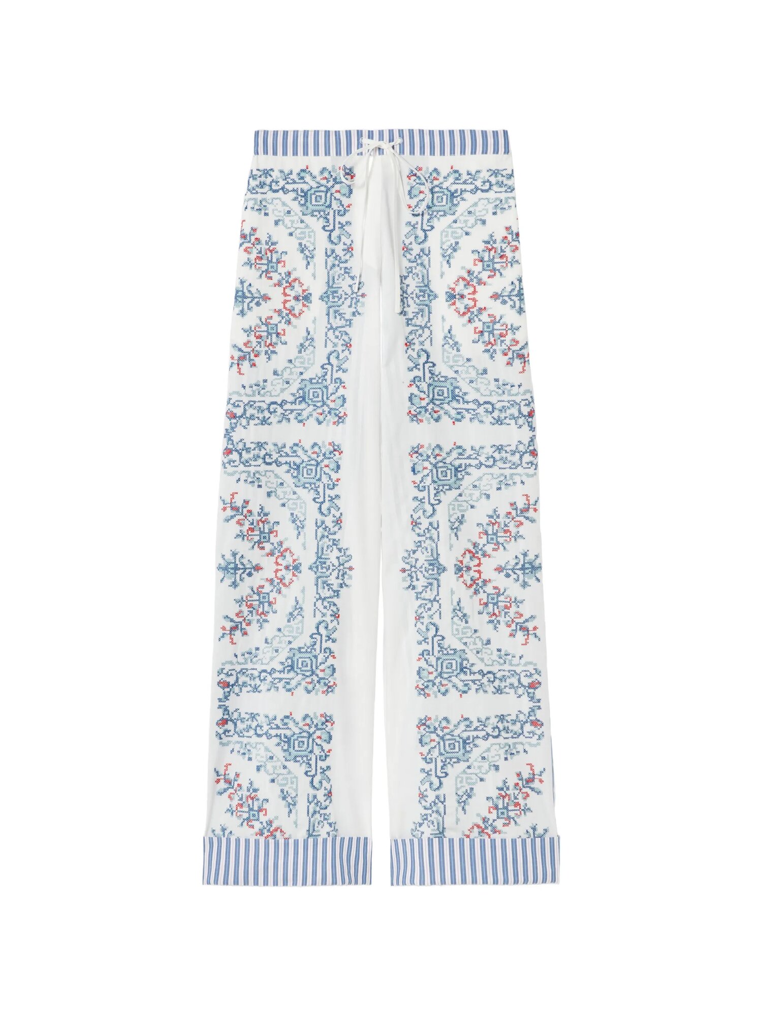 Брюки Striped-hem embroidered palazzo pants