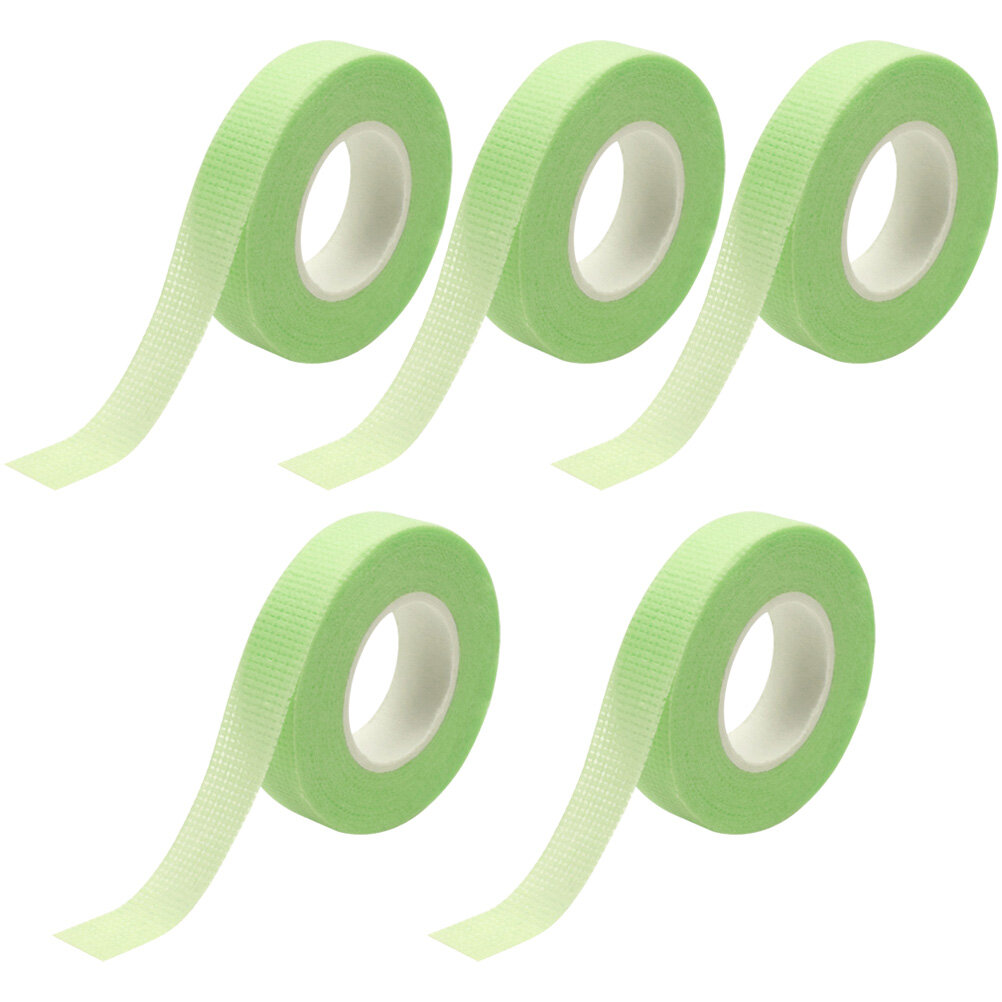 Лента для наращивания ресниц из дышащей сетчатой ткани шириной 1,2 см, легко отрывающаяся, длиной 9 метров, 5 отрезков зеленой нетканой изоляционной ткани.