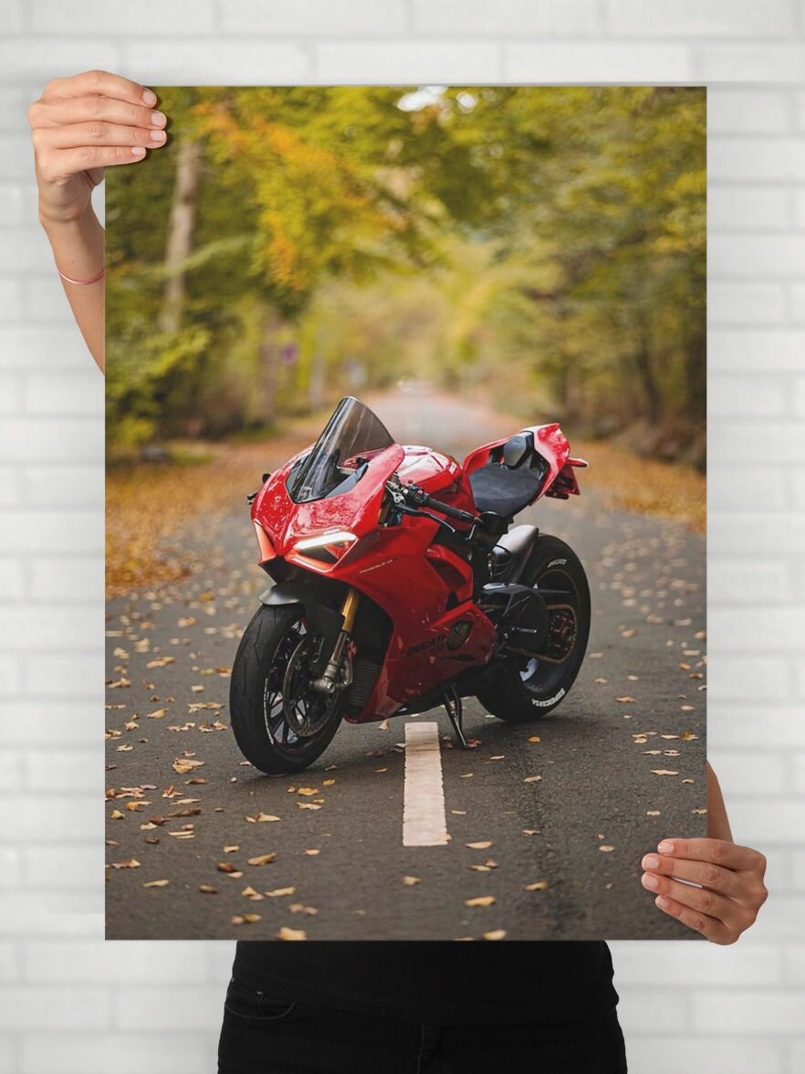 Плакат на стену для интерьера Мотоцикл (Ducati Panigale V4 2) - Постер по мото и байкам формата A1 (61x84 см)