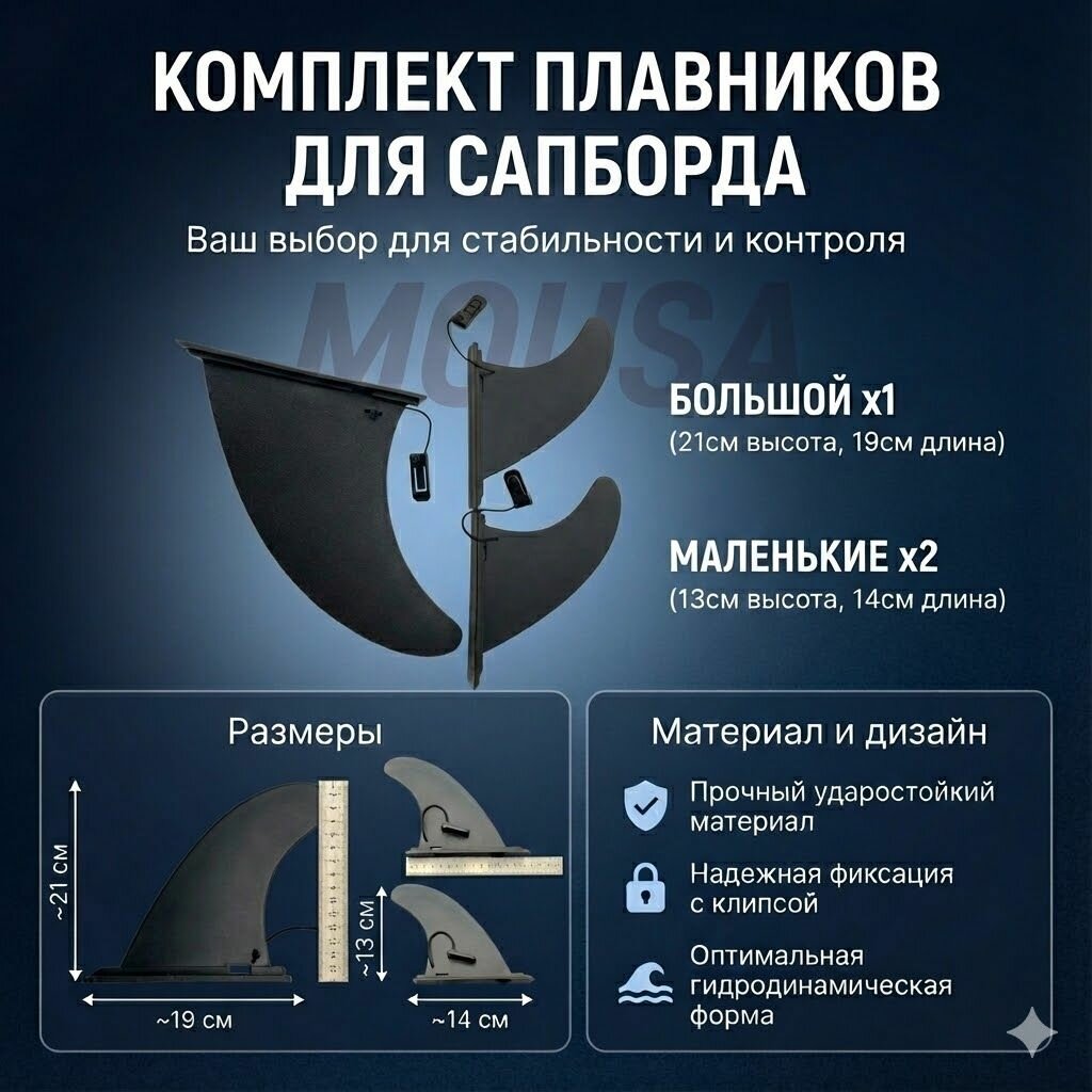 Плавники для сапборда 3 шт Quick Release. Универсальный съемный киль для SUP доски