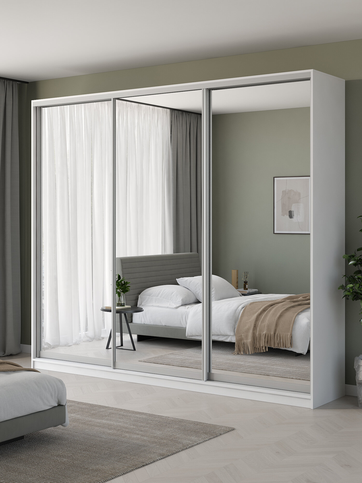 Шкаф купе Матэрна белый зеркальный 260х58х240 см