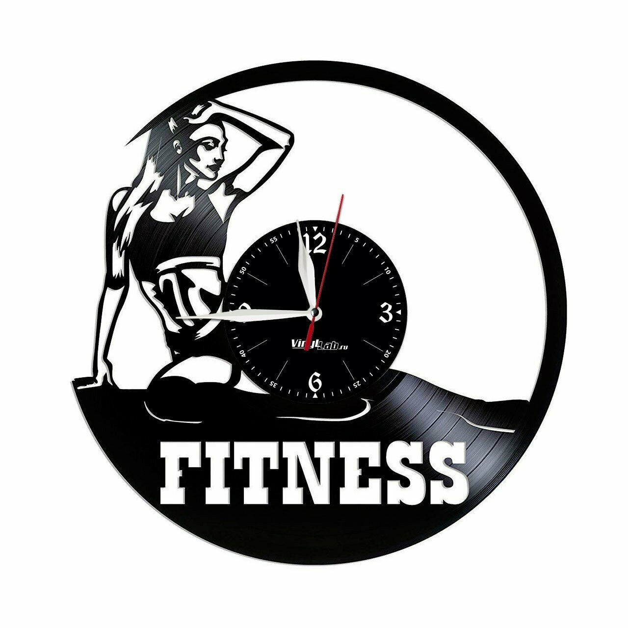 Часы из виниловой пластинки (c) VinylLab Fitness, диаметр 30 см