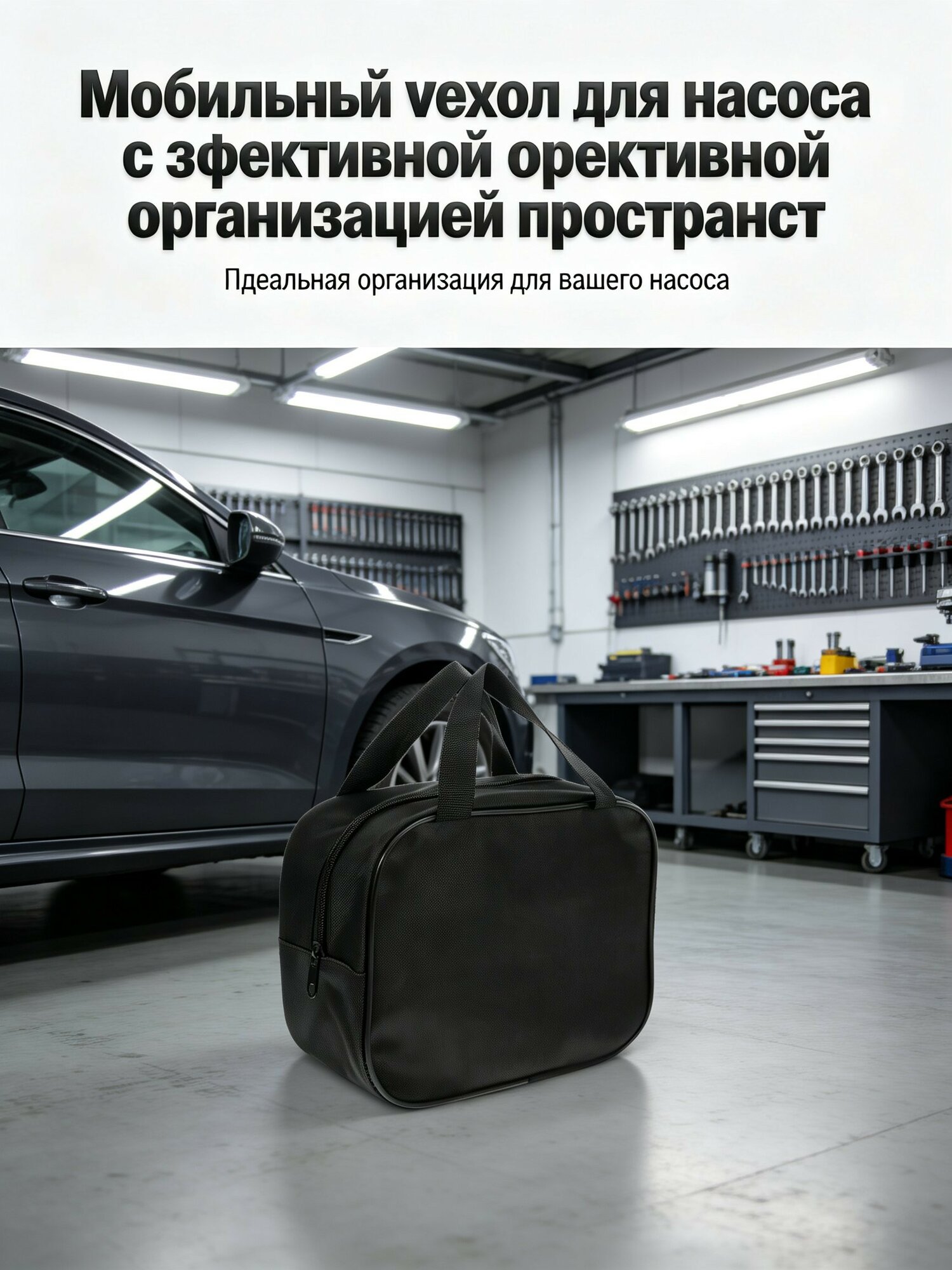 Мобильный чехол для автомобильного насоса, компактная портативная сумка из ткани черного цвета 21x16x8 см для удобного хранения и организации