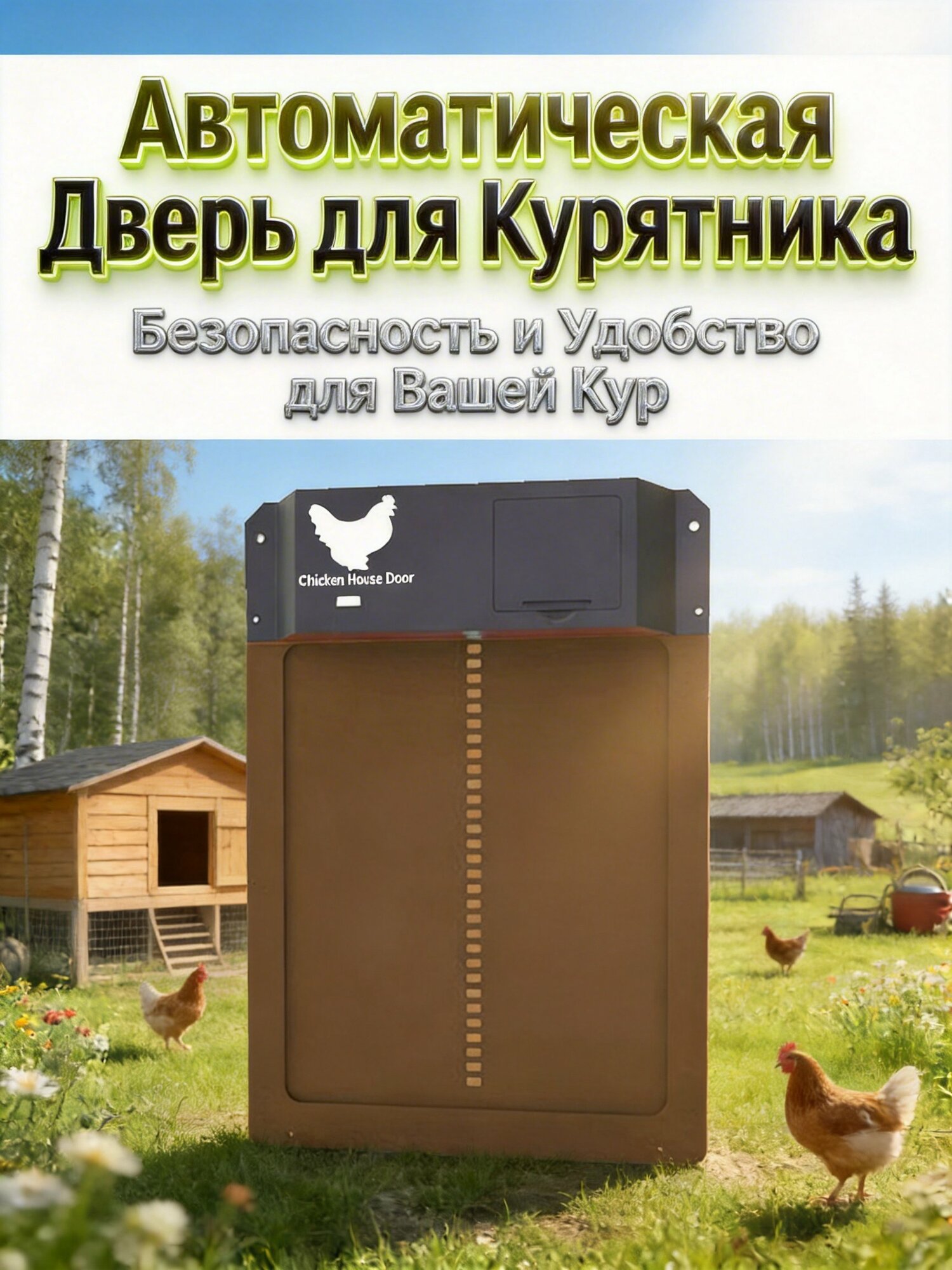 Автоматическая дверь для курятника с таймером и светочувствительным датчиком, беспроводная подъемная система на батарейках, устойчива к морозу и жаре
