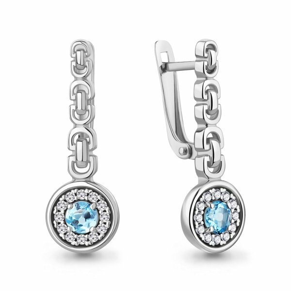 Серьги, серебро, 925 проба, родирование, топаз, фианит