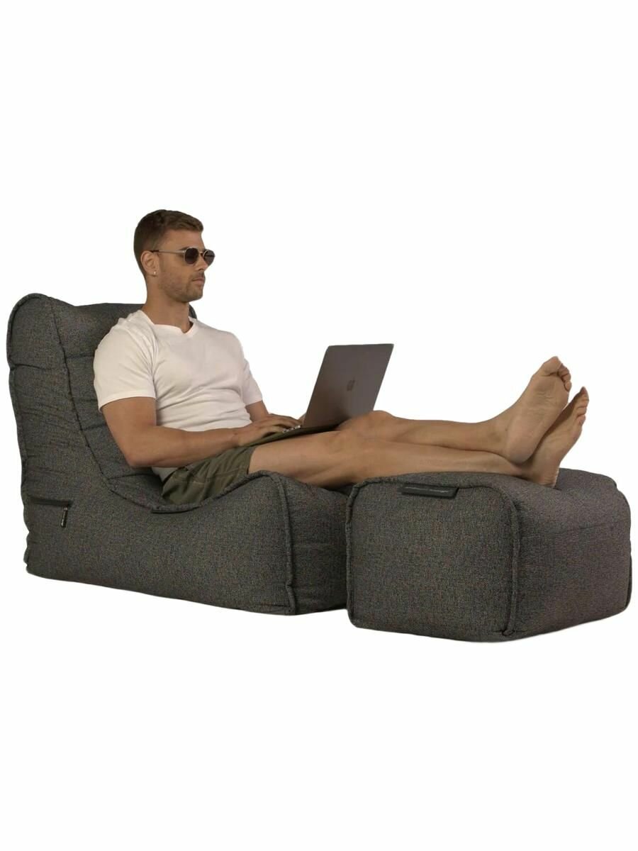 Кресло с оттоманкой для дачи Evolution Chaise - Titanium Weave (оксфорд, серый) - садовая уличная мебель для террасы, веранды, беседки, бассейна