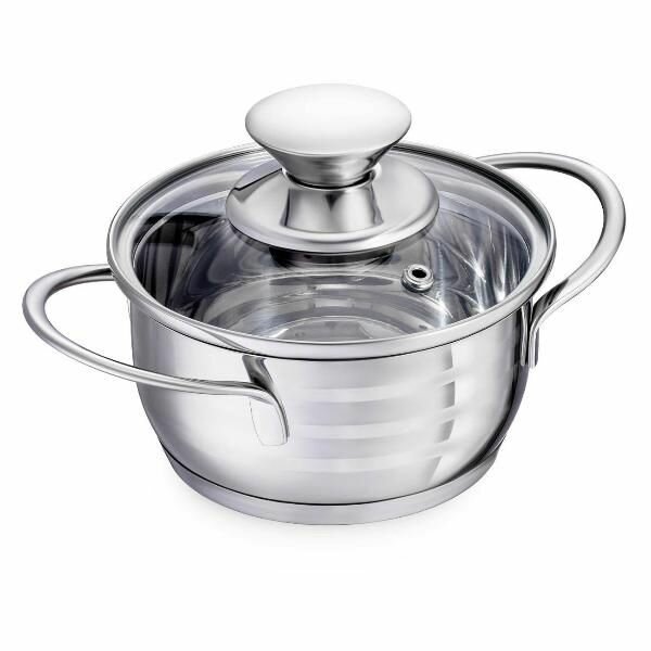 Кастрюля 12см/0.7л с крышкой REGENT inox Bimbo vitro