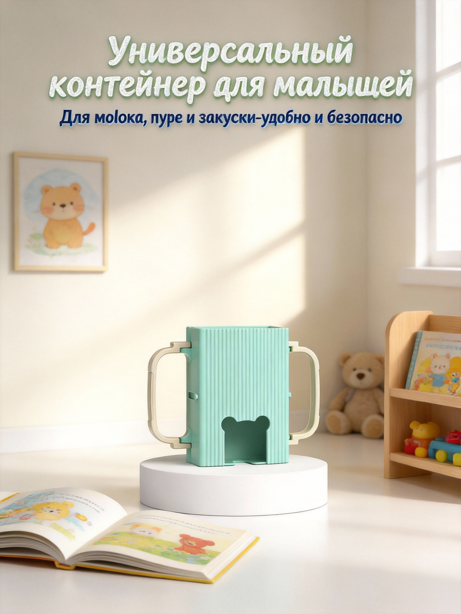 Двухцелевой контейнер для молока и пюре детям, для желе и добавок к пище со стаканом антиопрокидыванием и держателем для детского стакана
