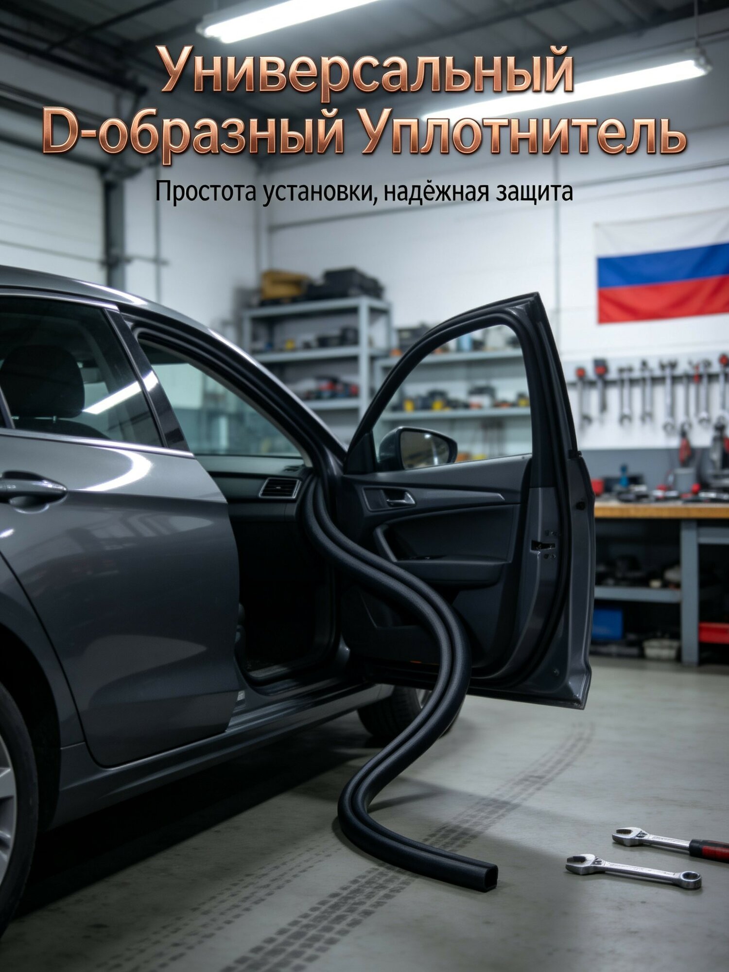 Уплотнитель для дверей авто, резиновый D-образный универсальный, 2 м, для шумоизоляции и защиты от пыли и влаги